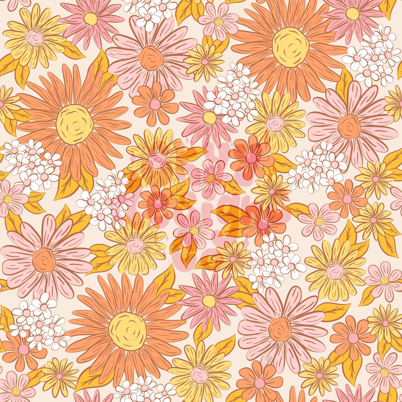 Groovy Retro Summer Daisy Seamless Pattern for Retro Floral Fabric ...