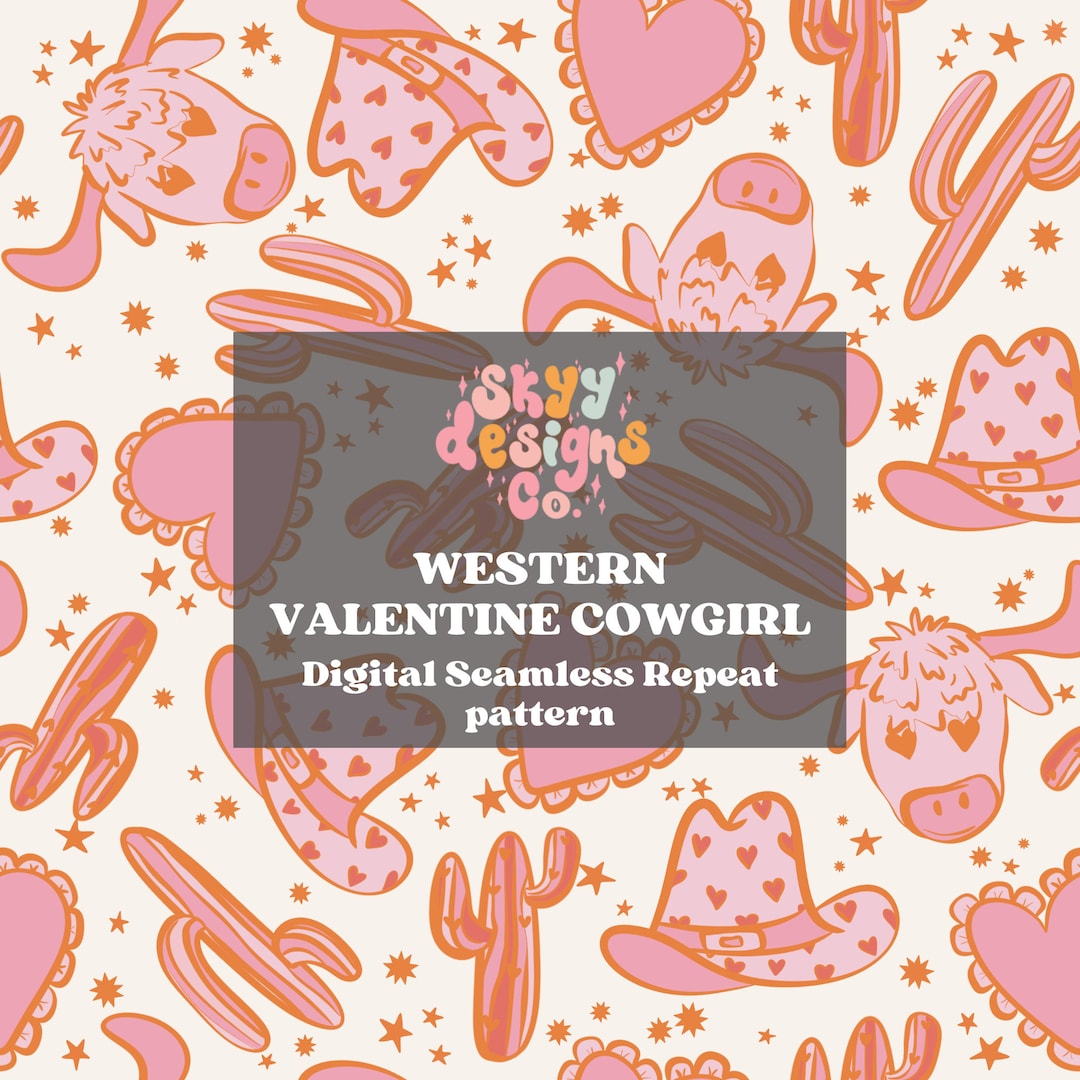Retro Western Cowgirl Seamless Pattern for Valentines Day, Seamless ...