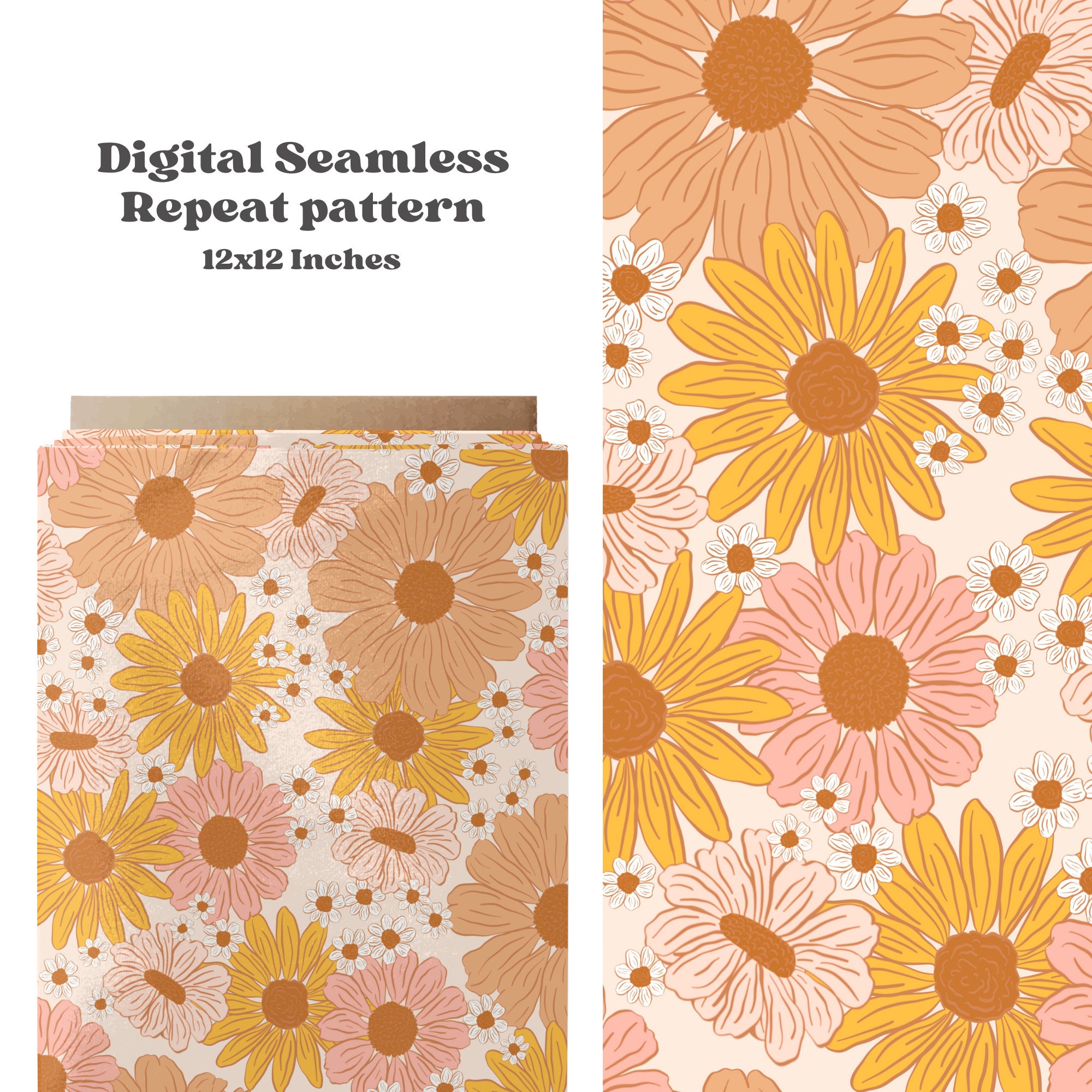 Boho Summer Floral Digital Seamless Pattern for Fabrics and Wallpapers ...