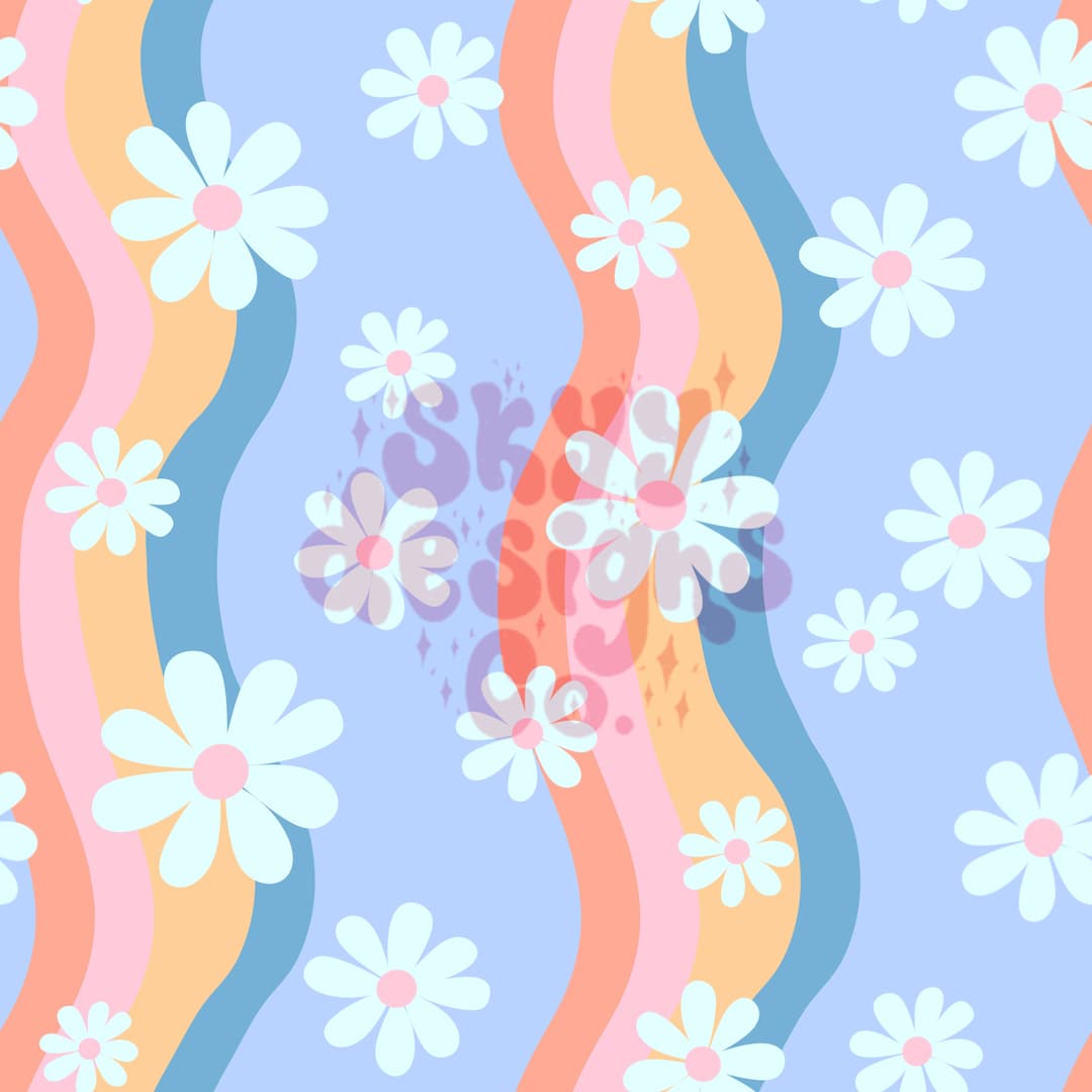 Groovy Retro Summer Daisy Waves Seamless Pattern for Retro Floral ...