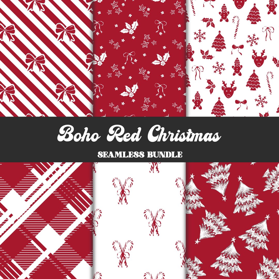 Red Christmas Seamless Pattern Bundle, Seamless Design Bundle Download ...