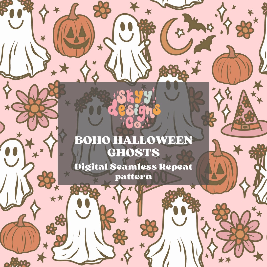 Boho Ghosts Seamless Pattern Design for Halloween, Digital Download ...
