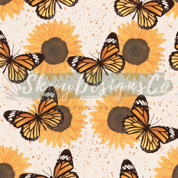 Boho Sunflower Butterflies Digital Seamless Pattern for | Etsy