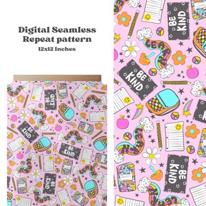 Retro School Supplies Seamless Pattern, Bright Trendy Learning Pattern ...