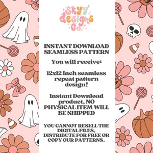 Boho Ghosts Seamless Pattern Design for Halloween, Digital Download ...