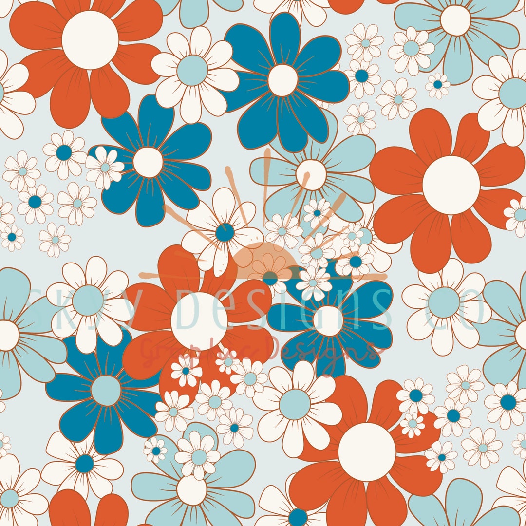 American Retro Floral Seamless Pattern for Fourth of July, Retro Floral ...