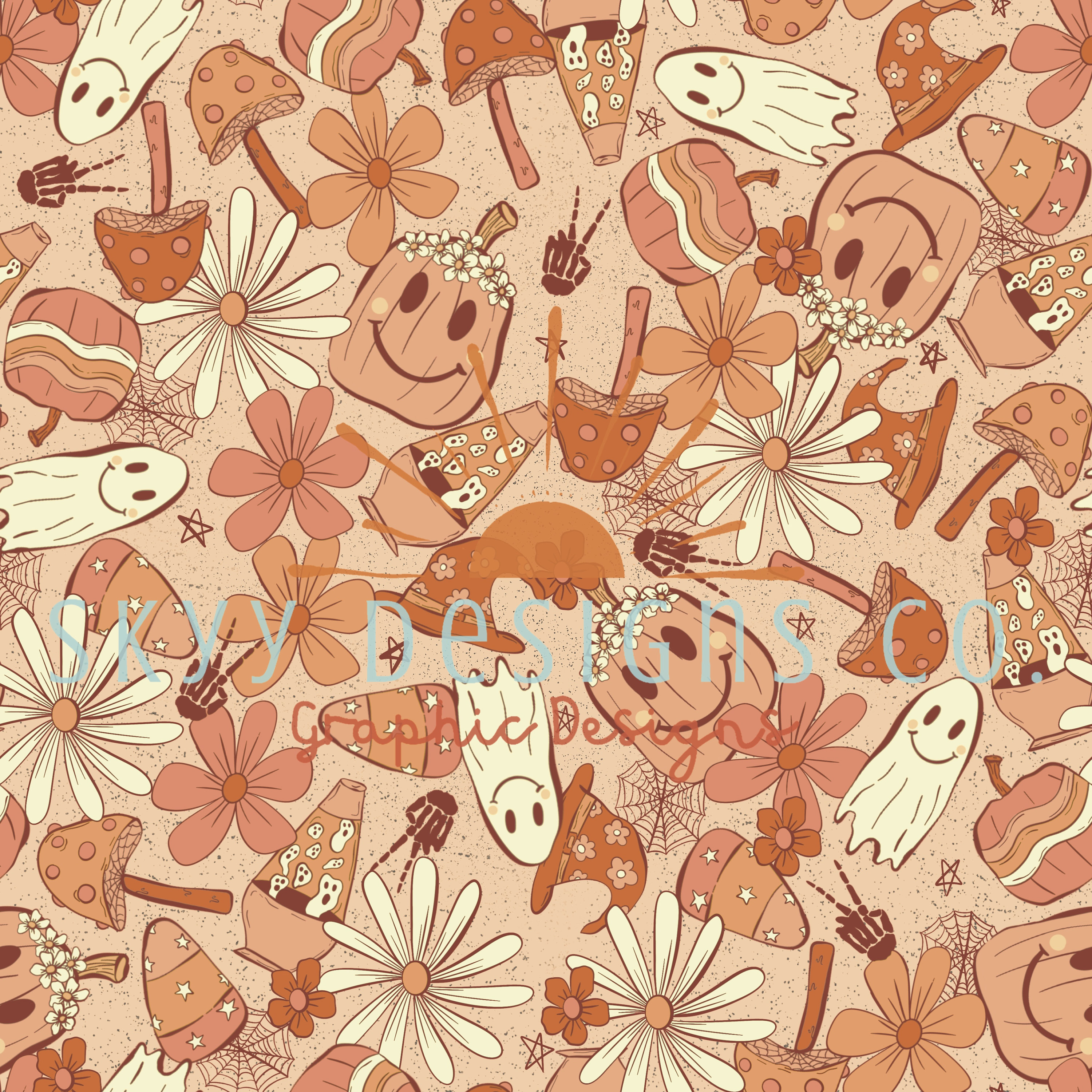 Retro Halloween Ghosts and Pumpkins Digital Seamless Pattern - Etsy