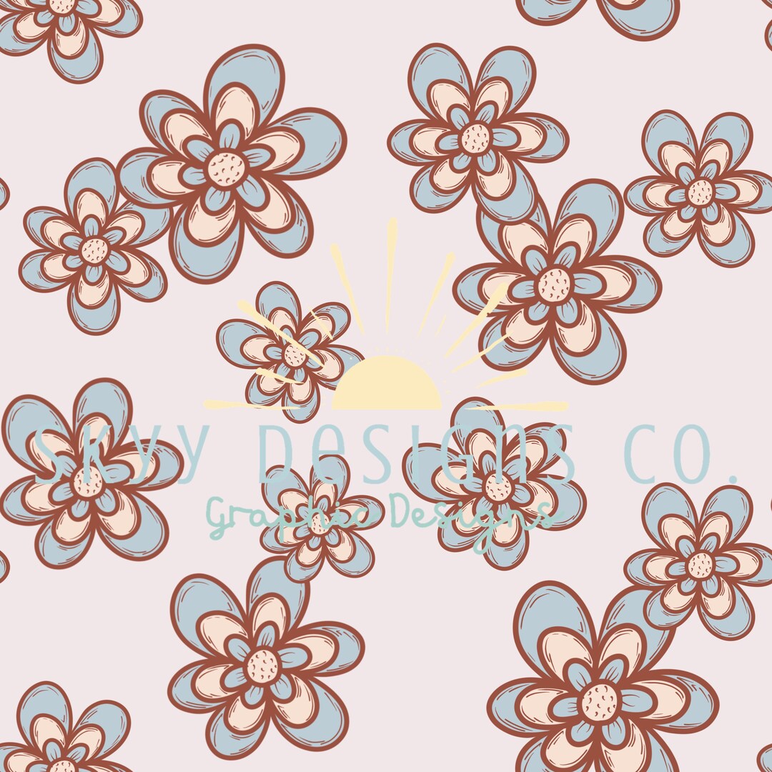 Blue Western Floral Digital Seamless Pattern for Fabrics and Wallpapers ...