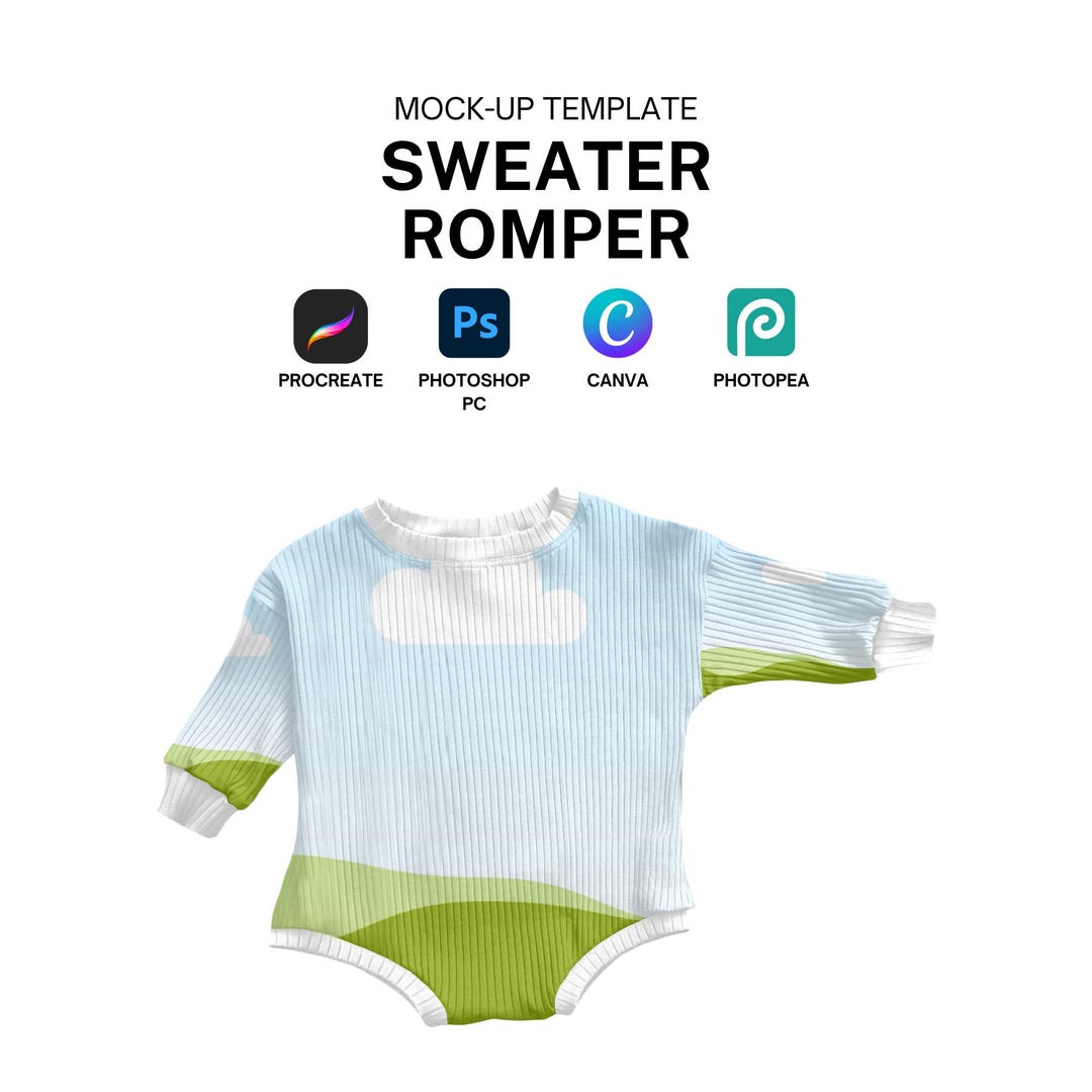 Ribbed Sweater Romper Realistic Mockup Template for Procreate, Canva ...
