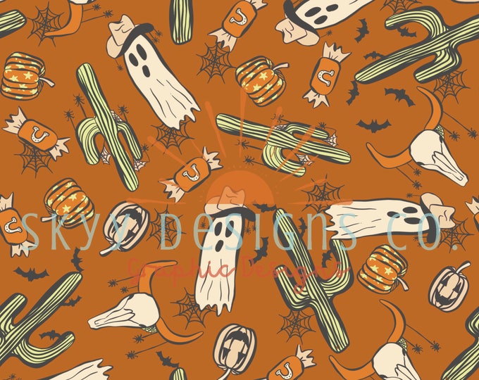 Western Spooky Cactus and Ghosts Halloween Digital Seamless - Etsy