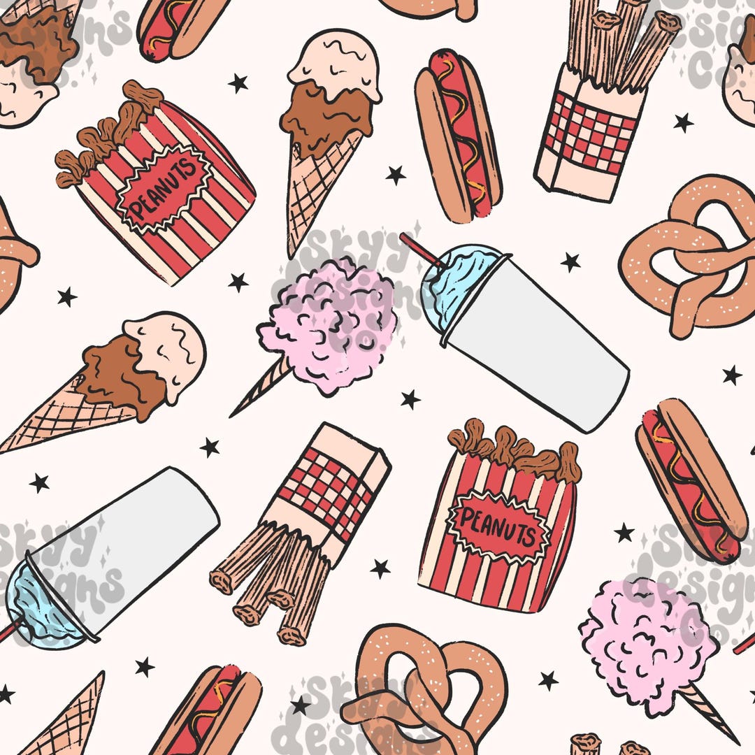 Baseball Snacks Seamless Pattern for Sports, Concession Stand Food ...