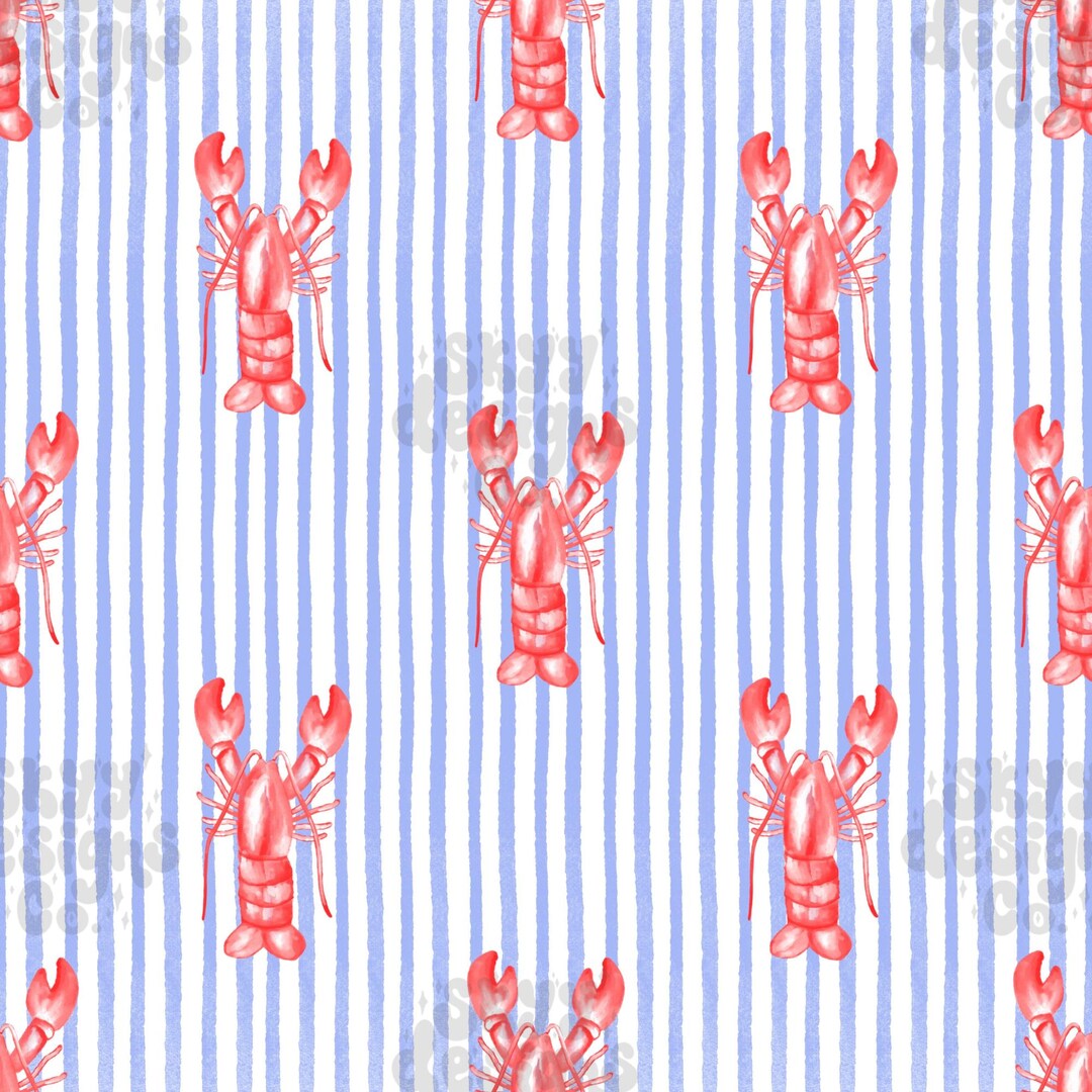 Watercolor Lobster Stripe Seamless Pattern for Summer, Nautical Pattern ...