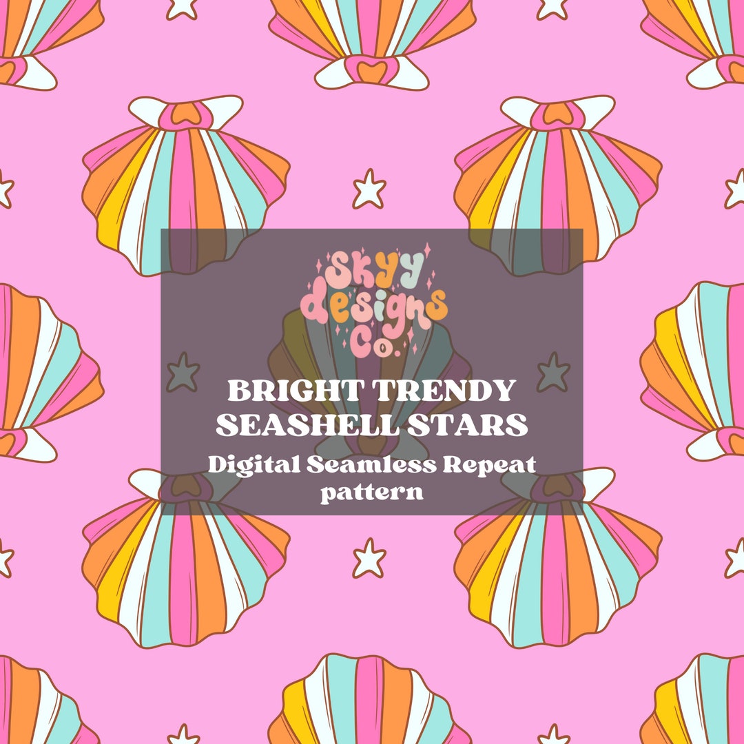 Retro Seashell Seamless Pattern for Summer, Bright Tropical Pattern ...
