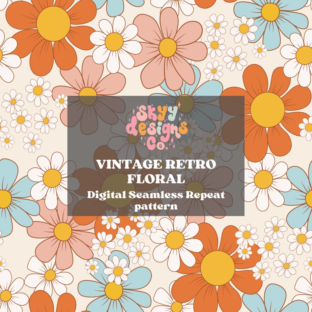 Muted Retro Floral Seamless Pattern for Summer, Hippie Daisy Flowers ...