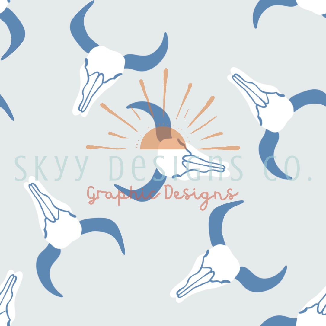 Blue Western Skulls Digital Seamless Pattern for Fabrics and Wallpapers ...