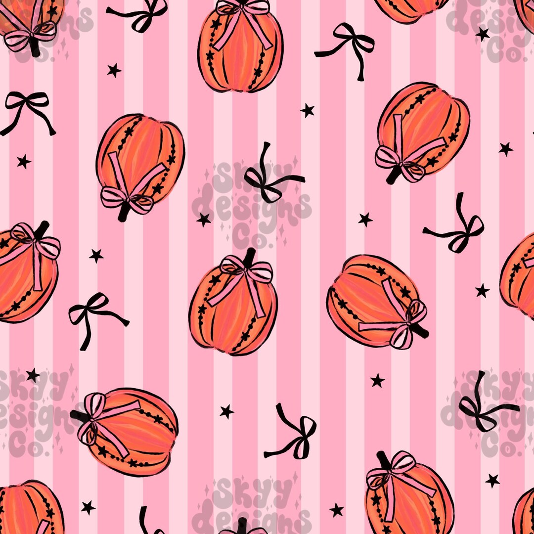 Coquette Pumpkin Bow Stripe Seamless Pattern for Halloween, Preppy Fall ...