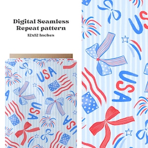 American Flag Coquette Bows Seamless Pattern for Fourth of July ...