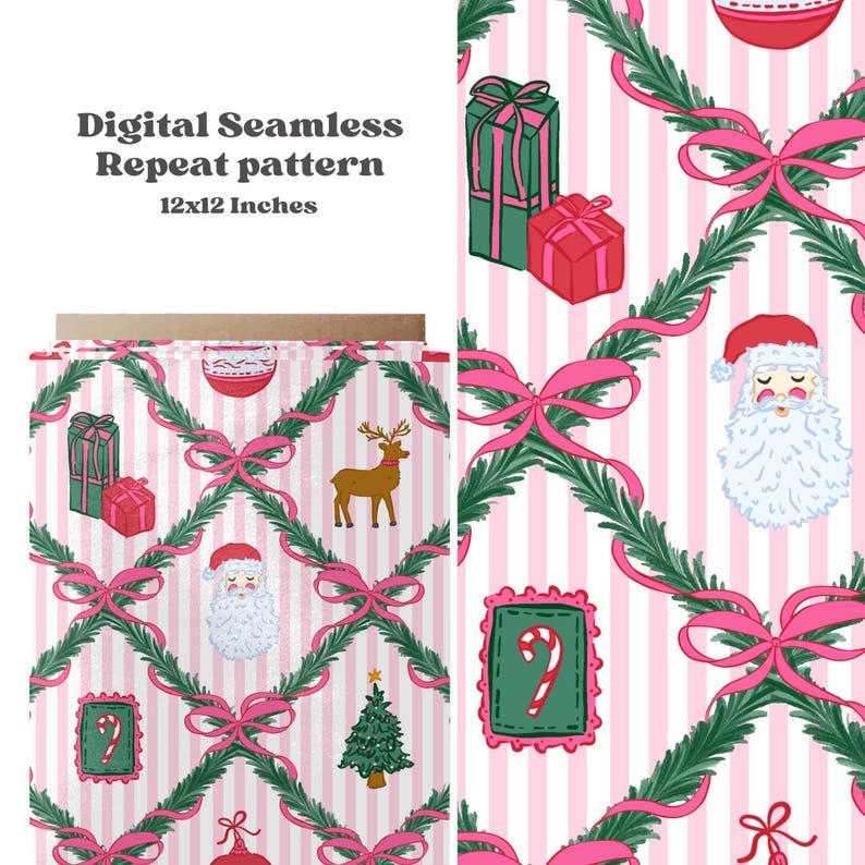Preppy Coquette Pink Christmas Seamless Pattern Instant Download - Etsy
