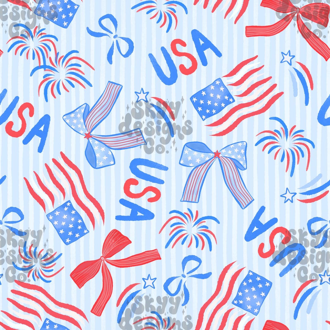 American Flag Coquette Bows Seamless Pattern for Fourth of July ...
