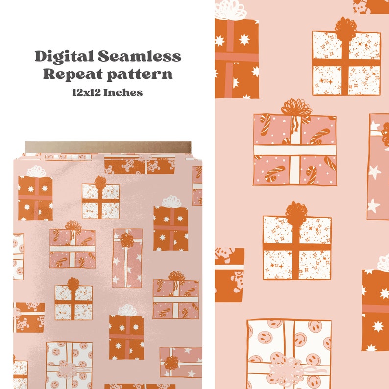 Boho Christmas Presents Seamless Pattern, Girly Holiday Pattern Paper ...