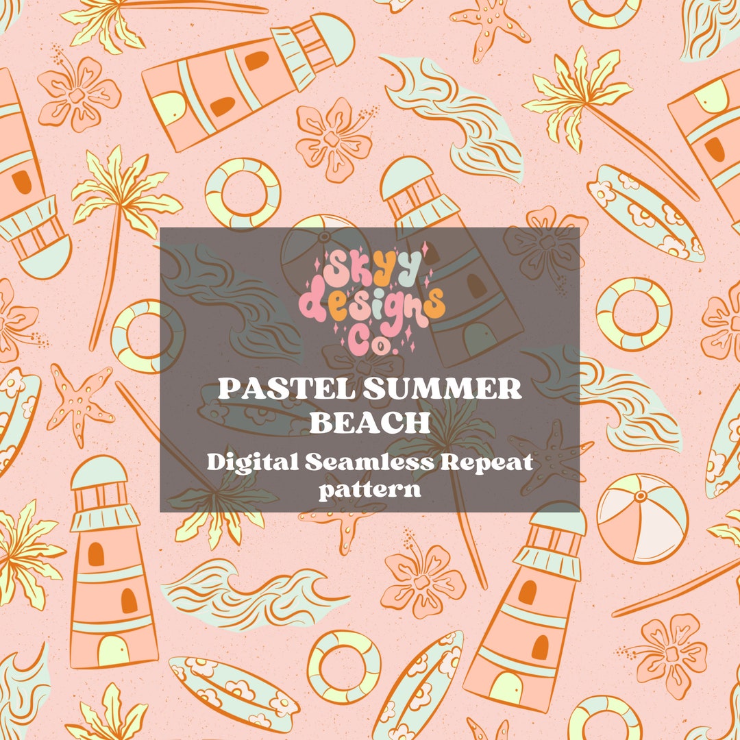 Pastel Beach Summer Digital Seamless Pattern for Summer Fabrics, Pastel ...