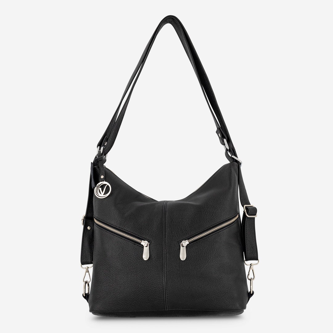 Black Leather Convertible Backpack Purse, Shoulder Bag - Etsy