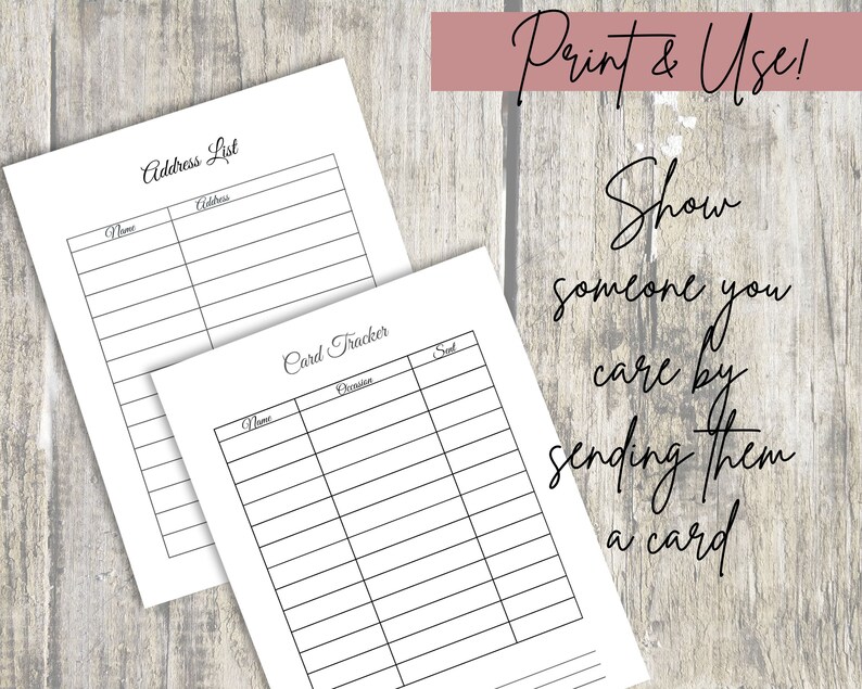 Printable Card Tracker, Address List Printable, Greeting Card Tracker ...