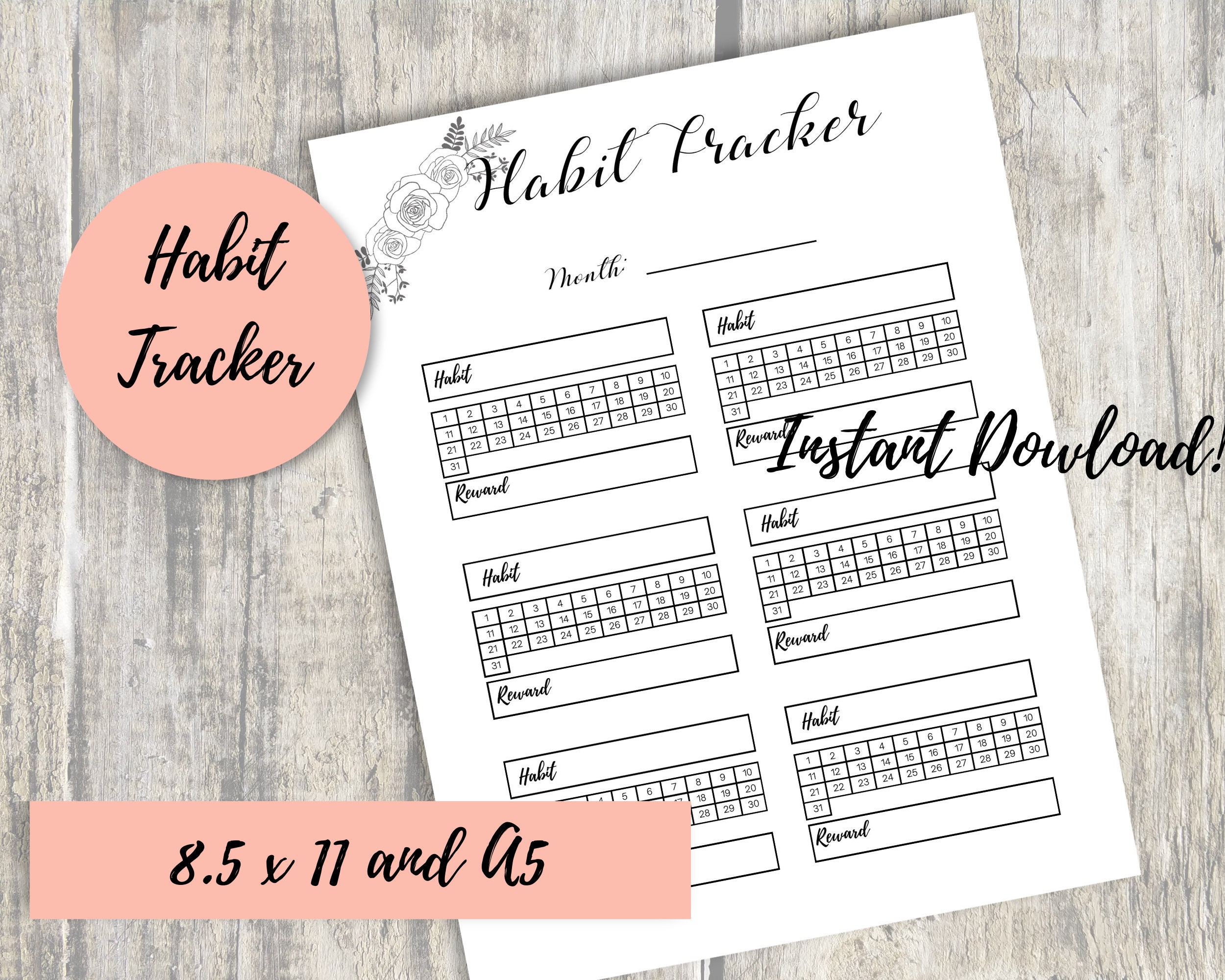 Printable Habit Tracker, Instant Download Letter Size and A5 - Etsy