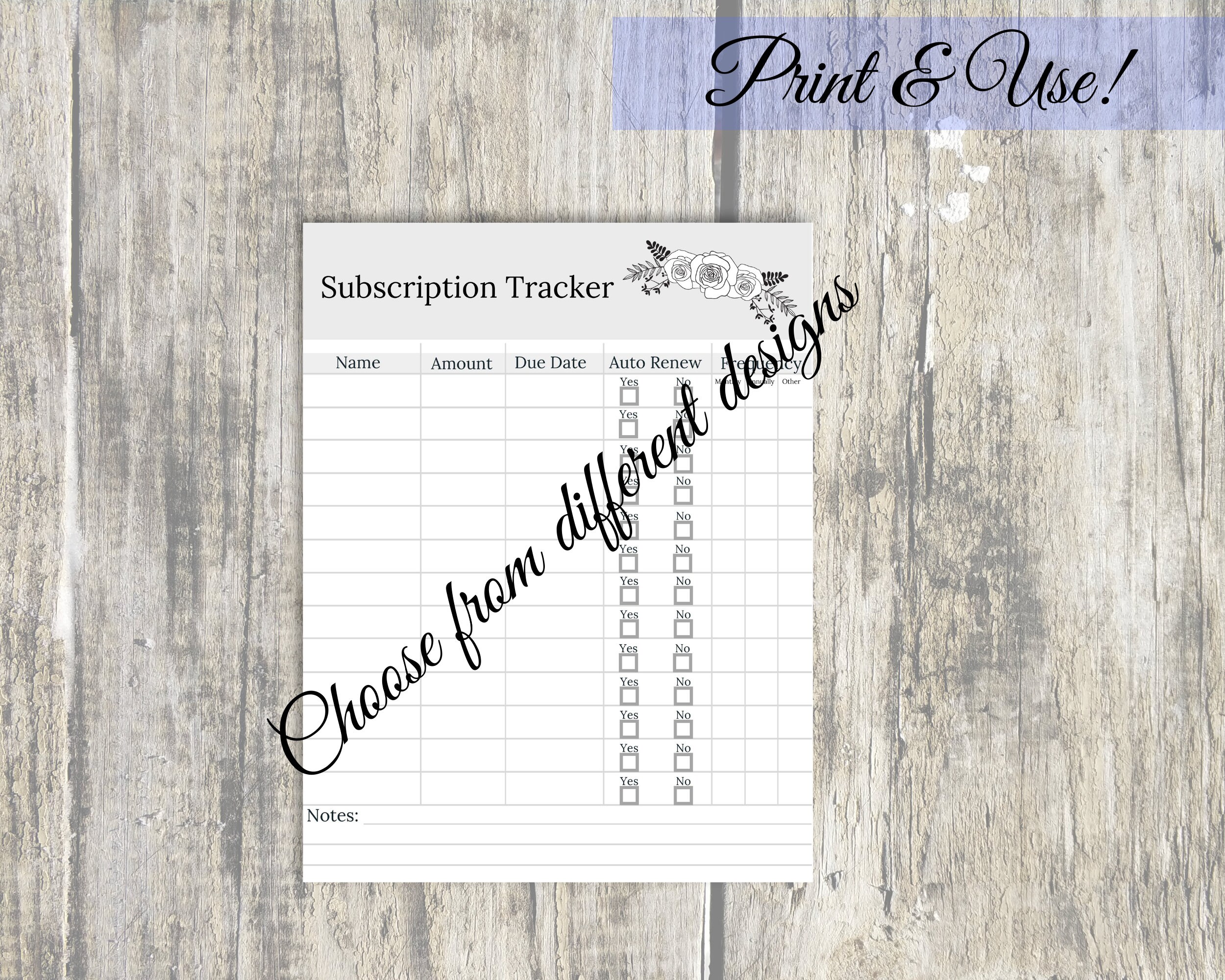 Subscription Tracker, Planner Printable - Etsy