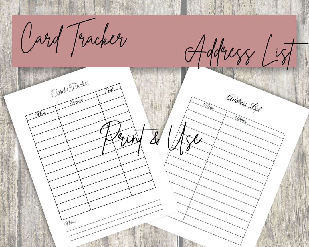 Printable Card Tracker, Address List Printable, Greeting Card Tracker ...