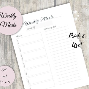 Meal Planner Printable, Instant Download, A5 & 8.5 X 11 (U.S Letter ...
