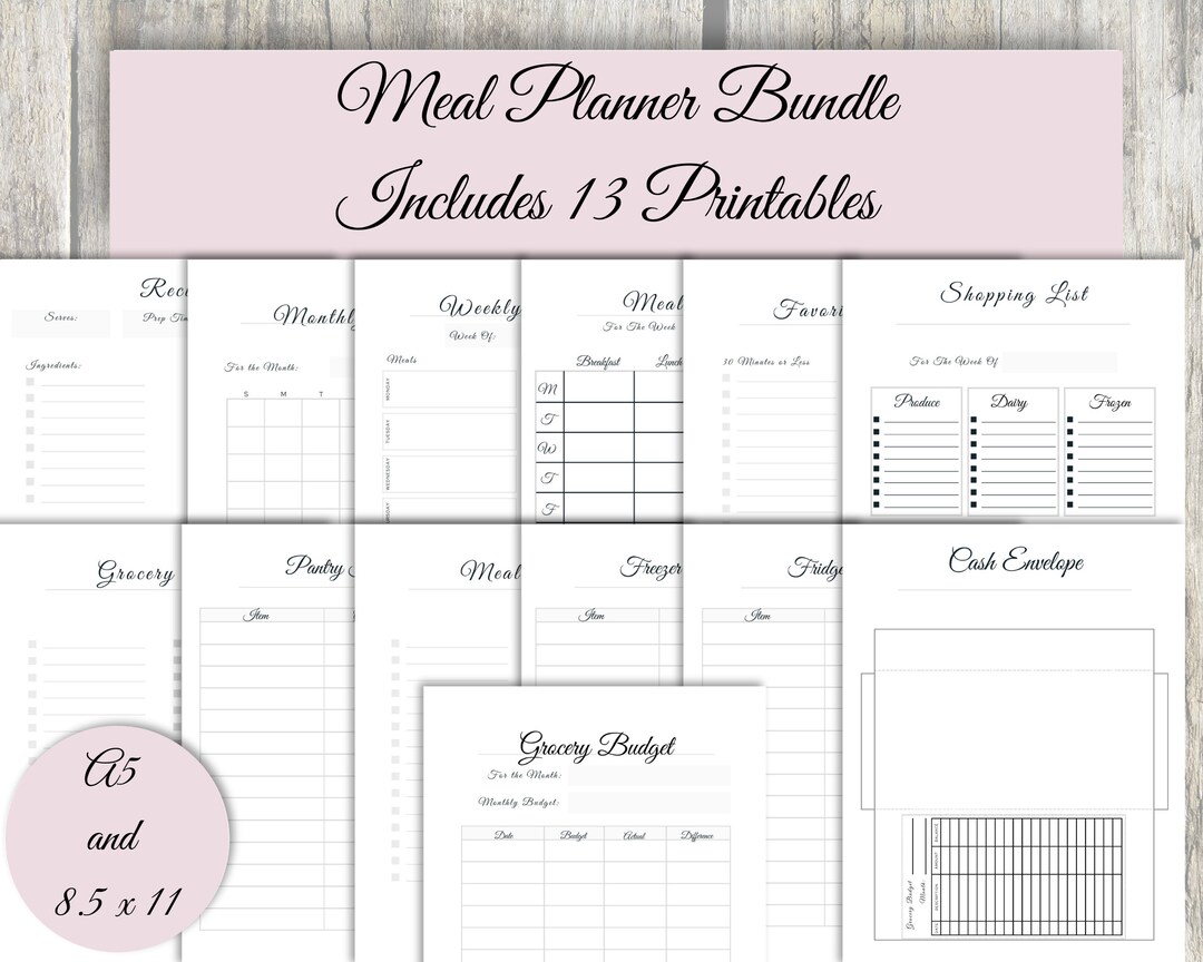 Meal Planner Printable, Instant Download, A5 & 8.5 X 11 (U.S Letter ...