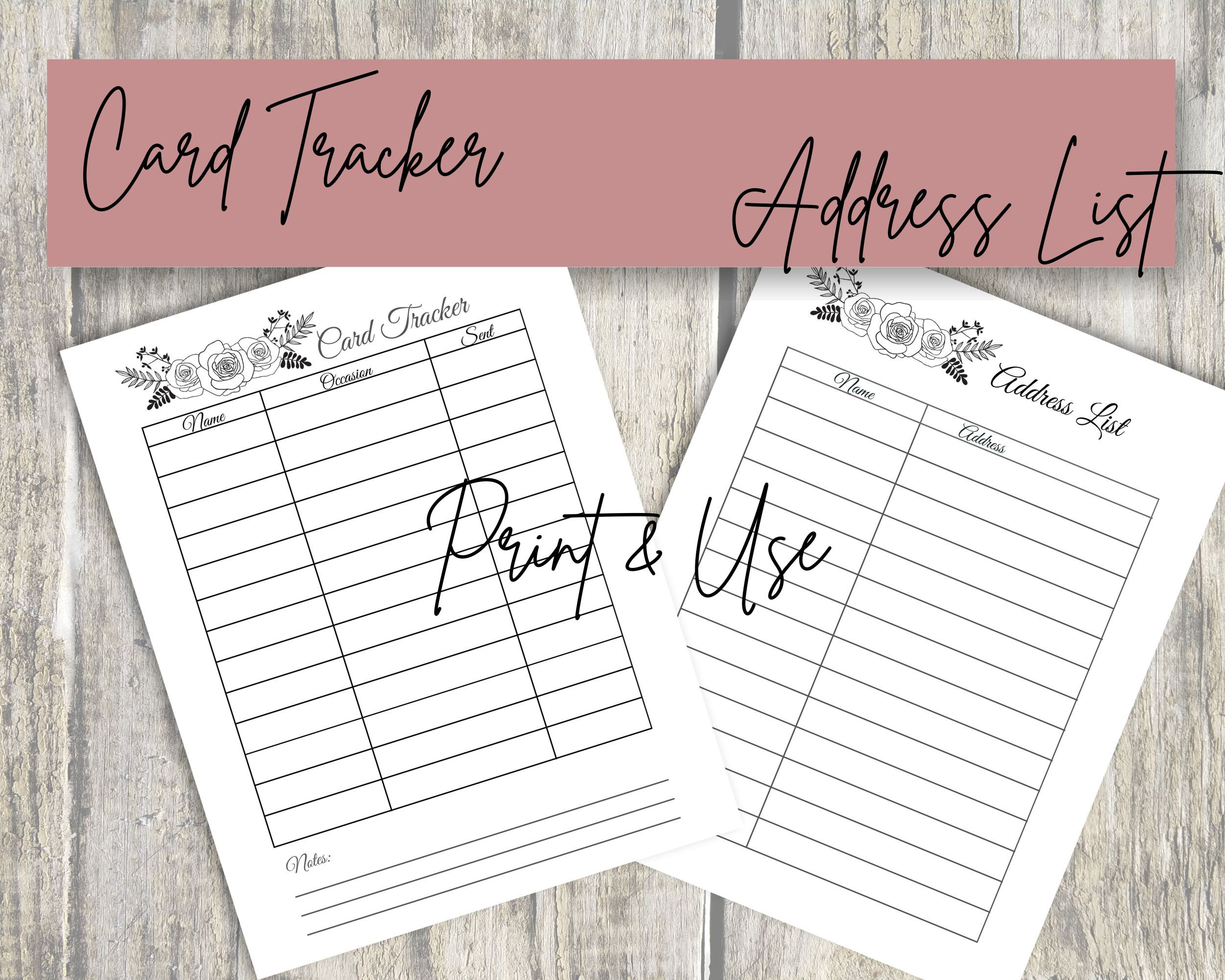 Printable Card Tracker, Address List Printable, Greeting Card Tracker ...