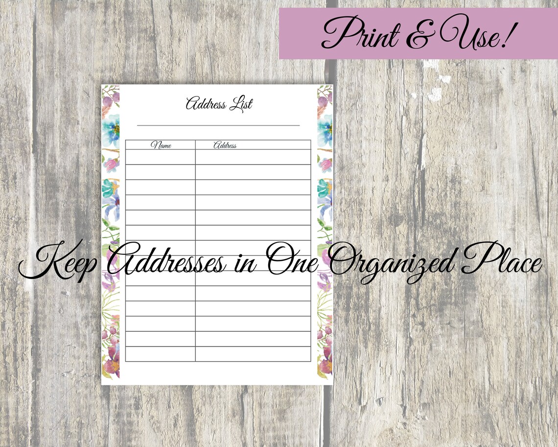 Card Tracker Address List Printable - Etsy
