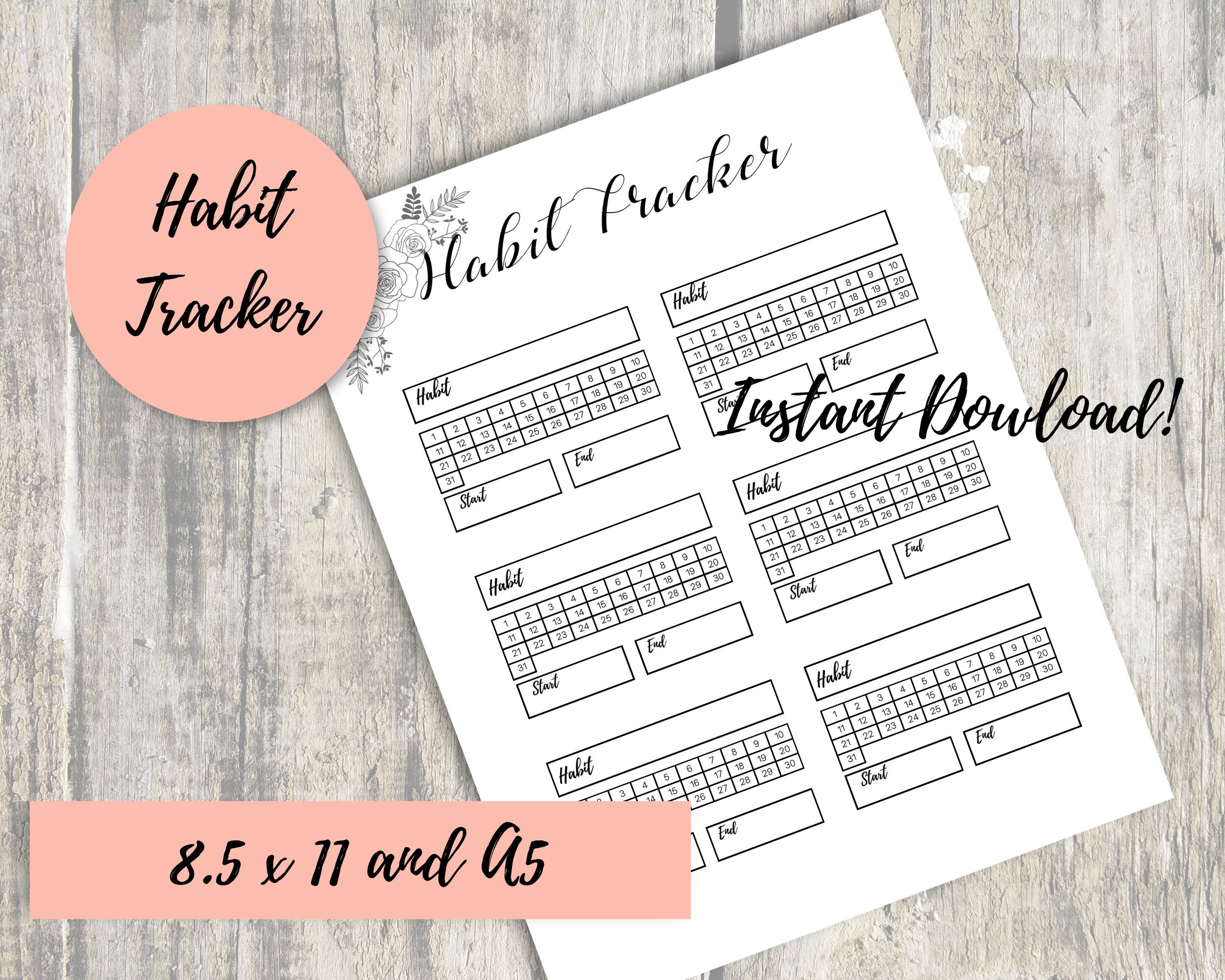 Printable Habit Tracker, Instant Download Letter Size and A5 - Etsy