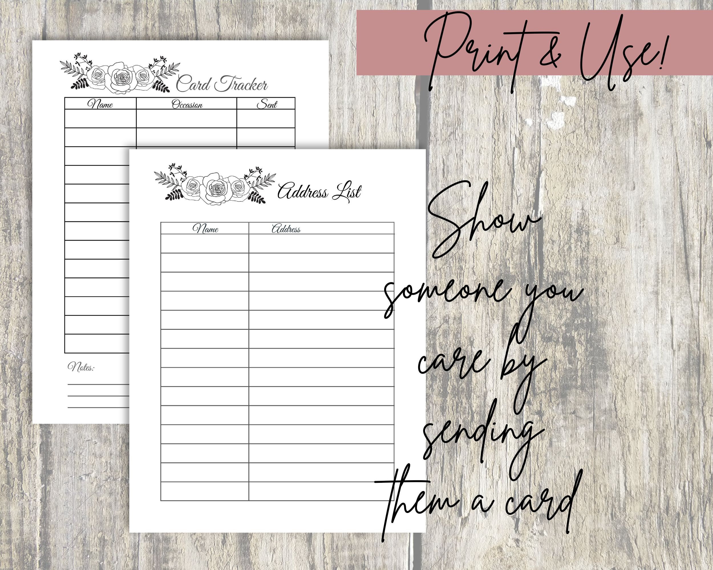 Printable Card Tracker, Address List Printable, Greeting Card Tracker ...