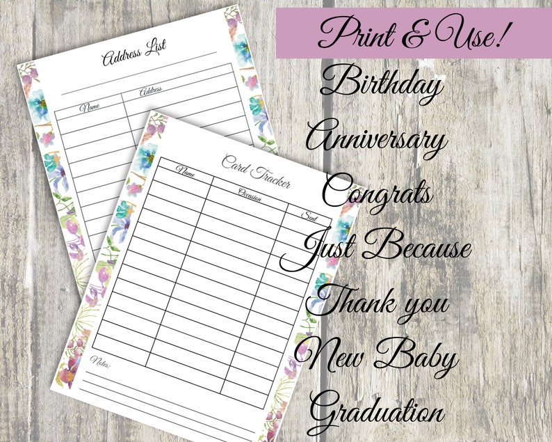Card Tracker Address List Printable - Etsy