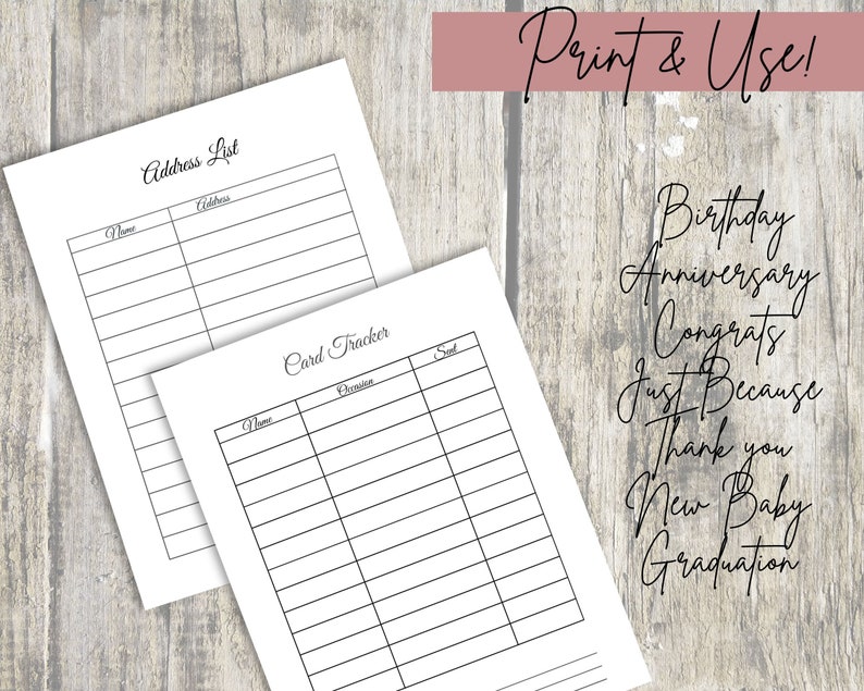 Printable Card Tracker, Address List Printable, Greeting Card Tracker ...
