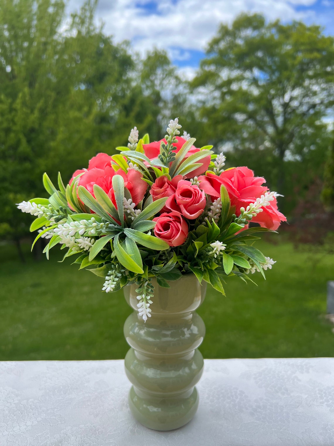 Mini Centerpiece, Artificial Flowers, Ceramic Vase, Bathroom Decor ...
