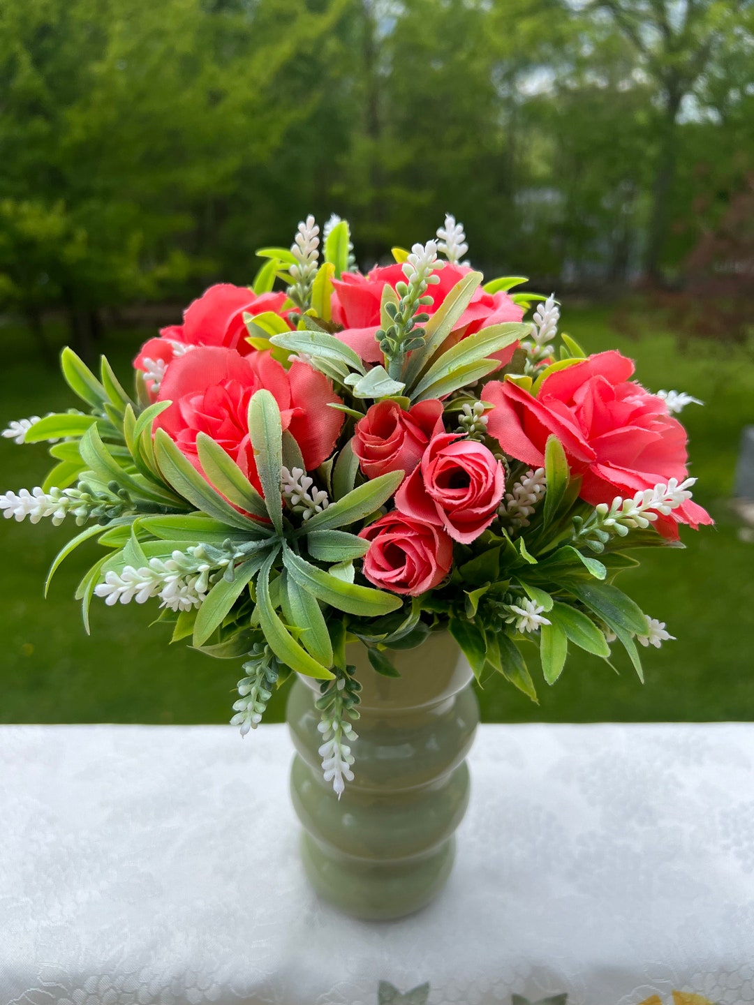 Mini Centerpiece, Artificial Flowers, Ceramic Vase, Bathroom Decor ...