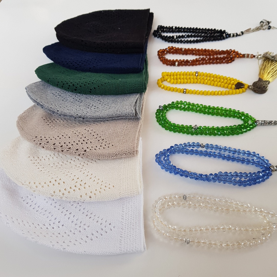 Kufi Hat Islamic Prayer Hat Muslim Men Skull Cap Kufi Tasbeeh Gift Set ...