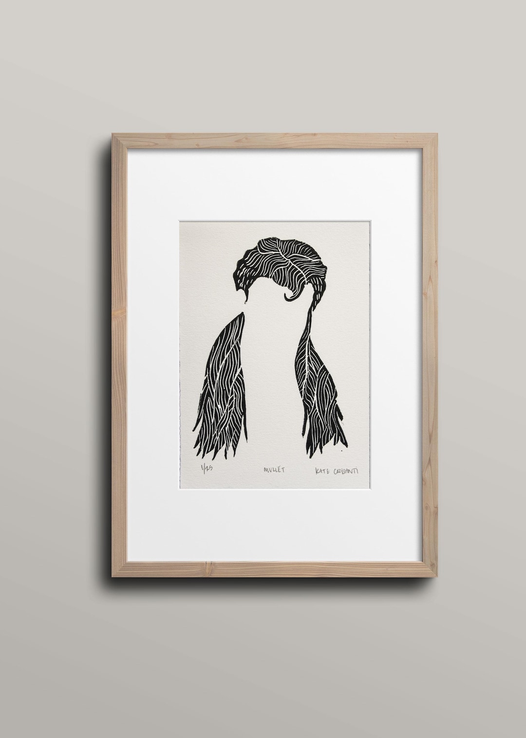 Mullét: Mullet Wall Art Block Print, 5x7" Hand Carved Hair Linocut ...