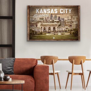 Sepia Kansas City Skyline Wall Art Modern Farmhouse, Rustic, Vintage ...