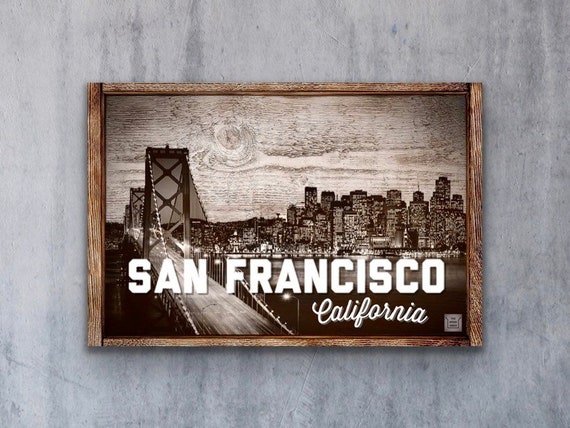 Sepia San Francisco Skyline Wall Art Extra Large Faux Wood | Etsy