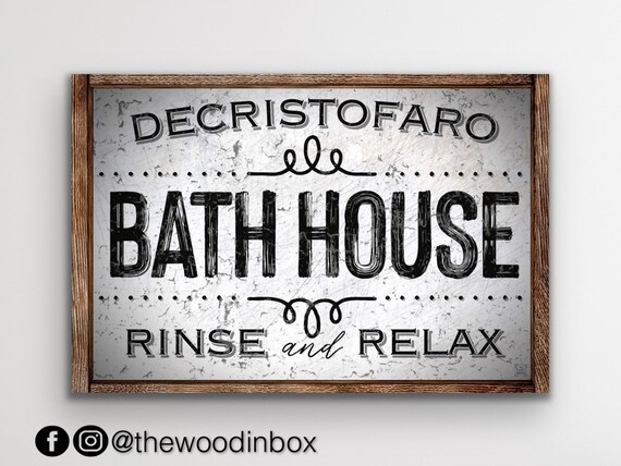 Custom Bath House Sign white Bathroom Wall Decor | Etsy