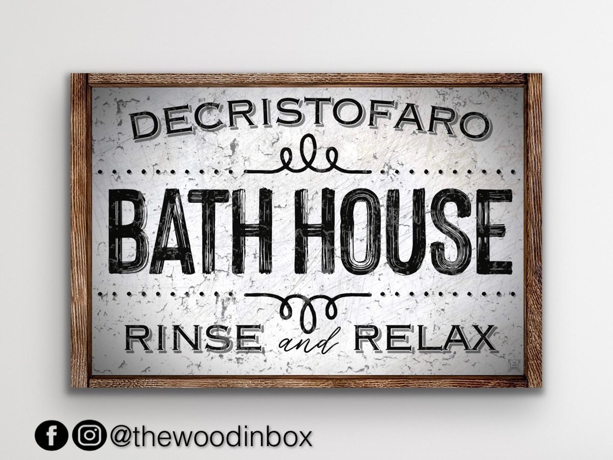Custom Bath House Sign white Bathroom Wall Decor | Etsy