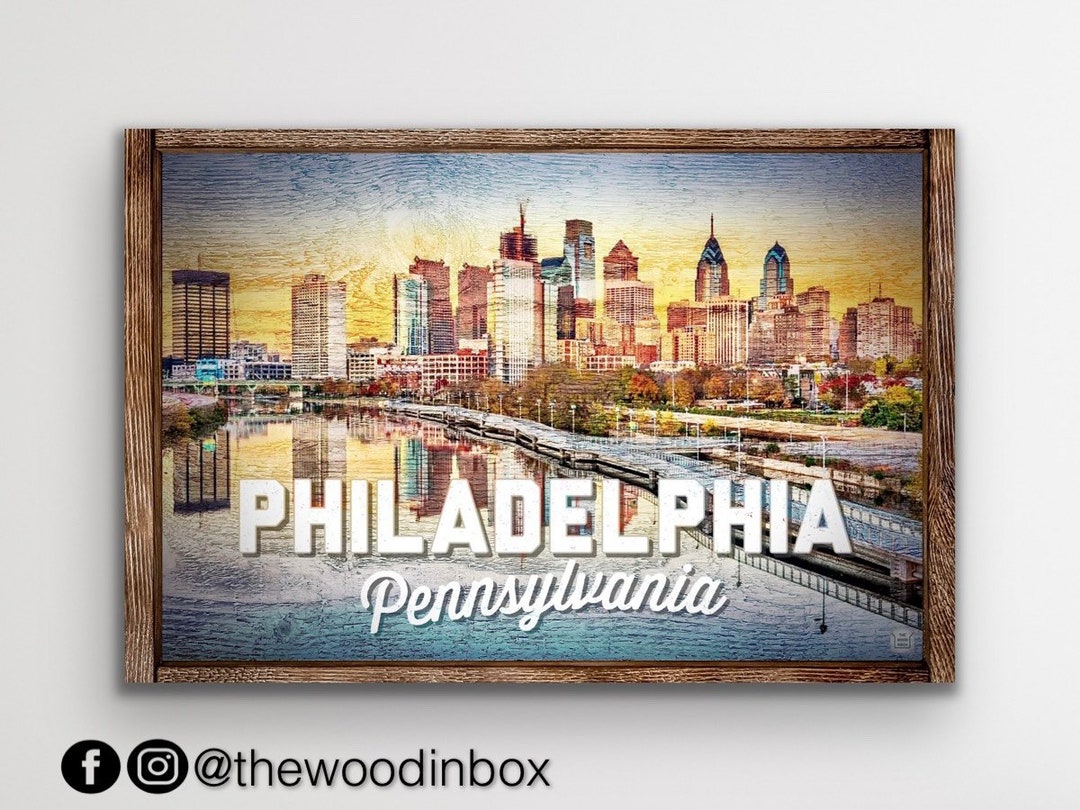 Philadelphia Skyline Wall Art Extra Large Canvas Art Rustic, Vintage ...