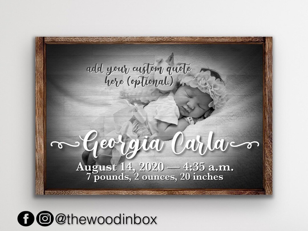Personalized Newborn Canvas Black & White Baby Portrait Frame Baby ...