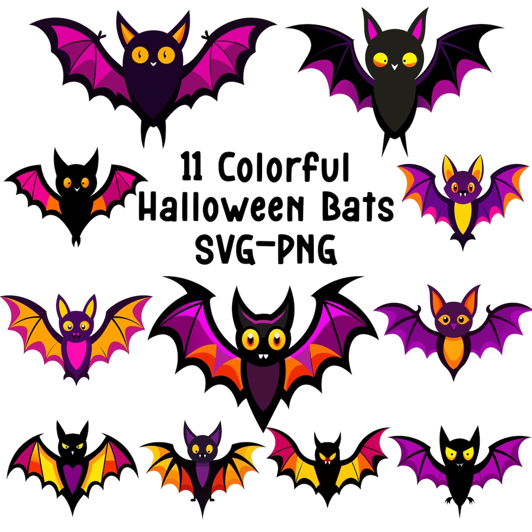 11 Halloween Colorful Bats SVG-PNG - Etsy