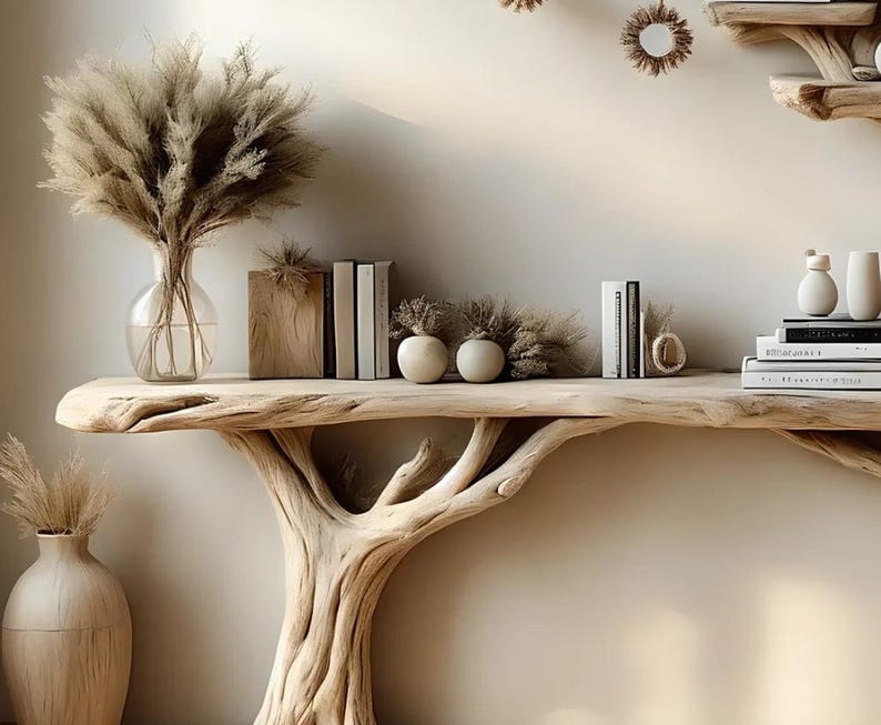 Rustic Tree Branch Bookshelf With Farm Table Handmade by Natural Wood ...